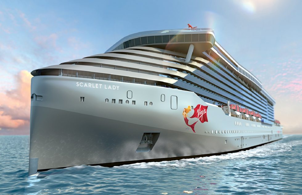 New cruise line Virgin Voyages shows off its lady in red